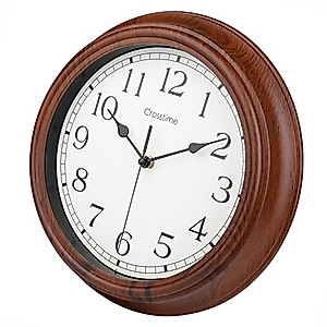 Wall Clock 12 Inch Battery Operated Silent Non-Ticking Simulated Wood Wall Clocks Retro Vintage Decorative for Kitchen Living Room,Brown