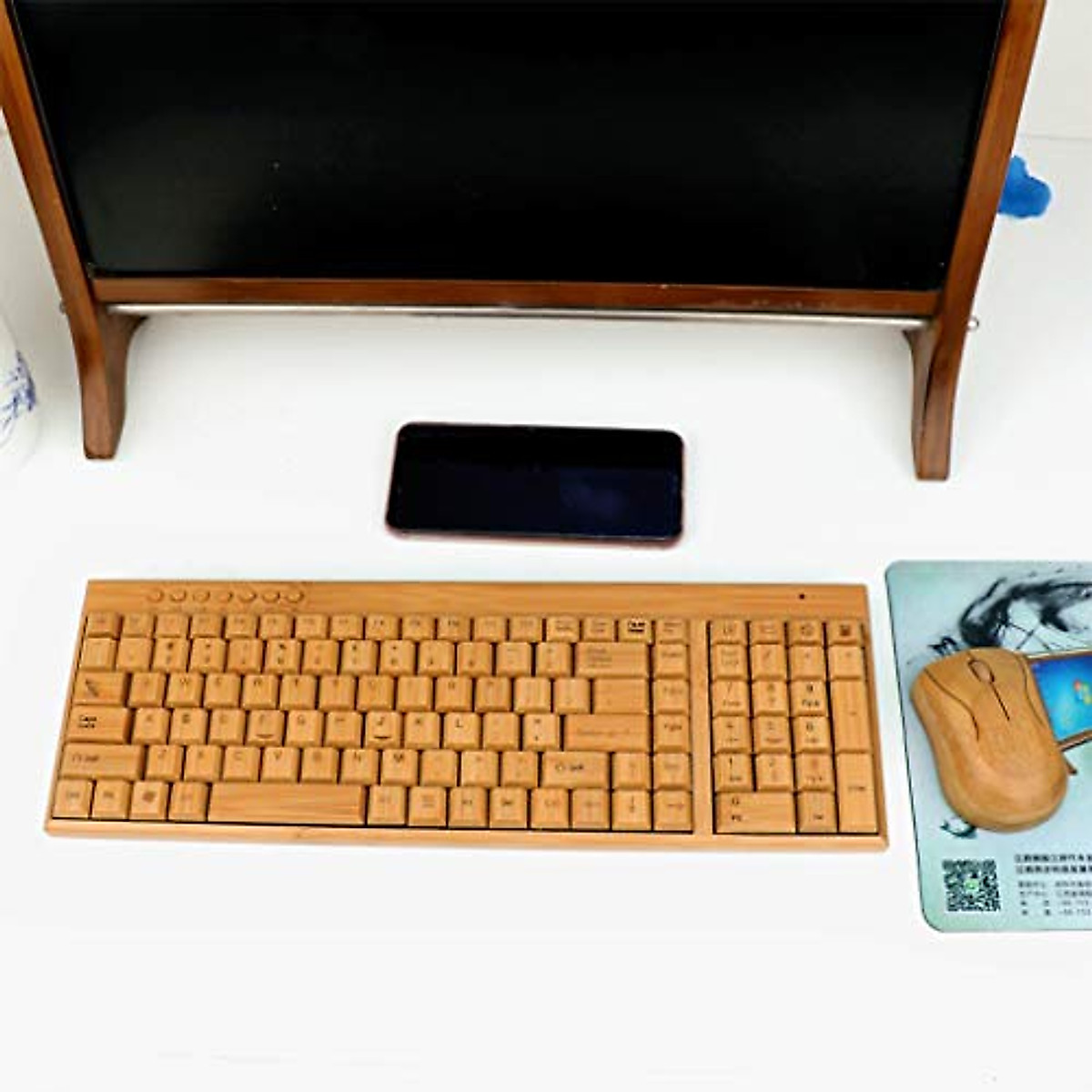 unband Bamboo Keyboard Mouse Wireless Combo Set for Laptop PC Office USB Plug and Play Natural Mice Keyboard Novelty