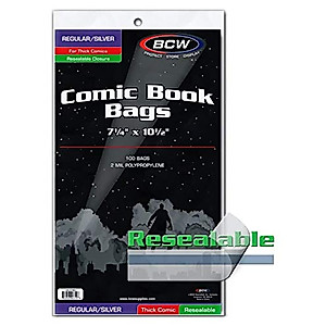 100 BCW RESEALABLE Silver Thick Comic Bags & Backer Boards