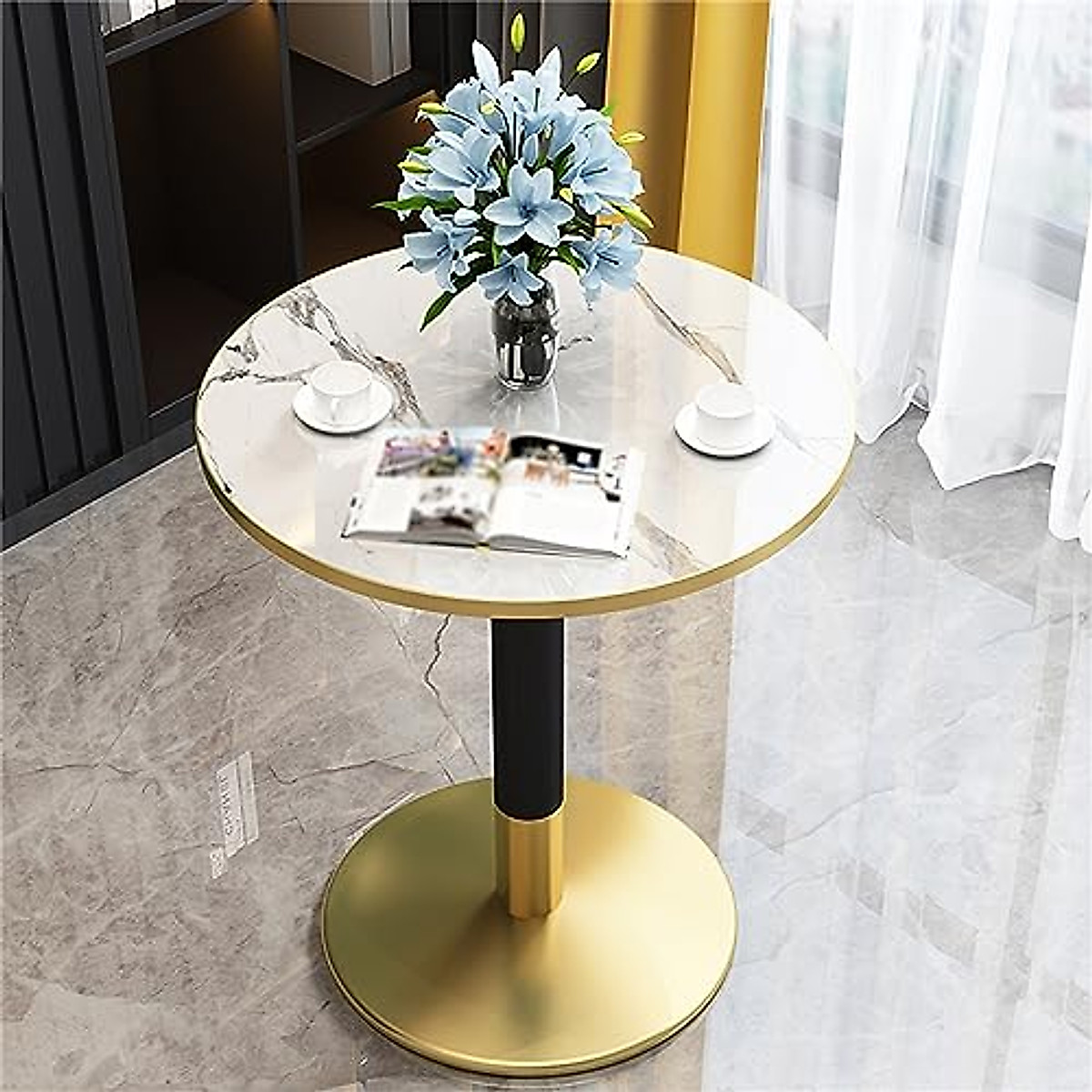 Dining Table, Coffee Table, 60cm Marble Effect Top Sofa Tables w/Sturdy Metal Frame, Modern Round Side Table for Kitchen, Dining Room, Cafe(Size:60 * 60 * 72CM,Color:C)