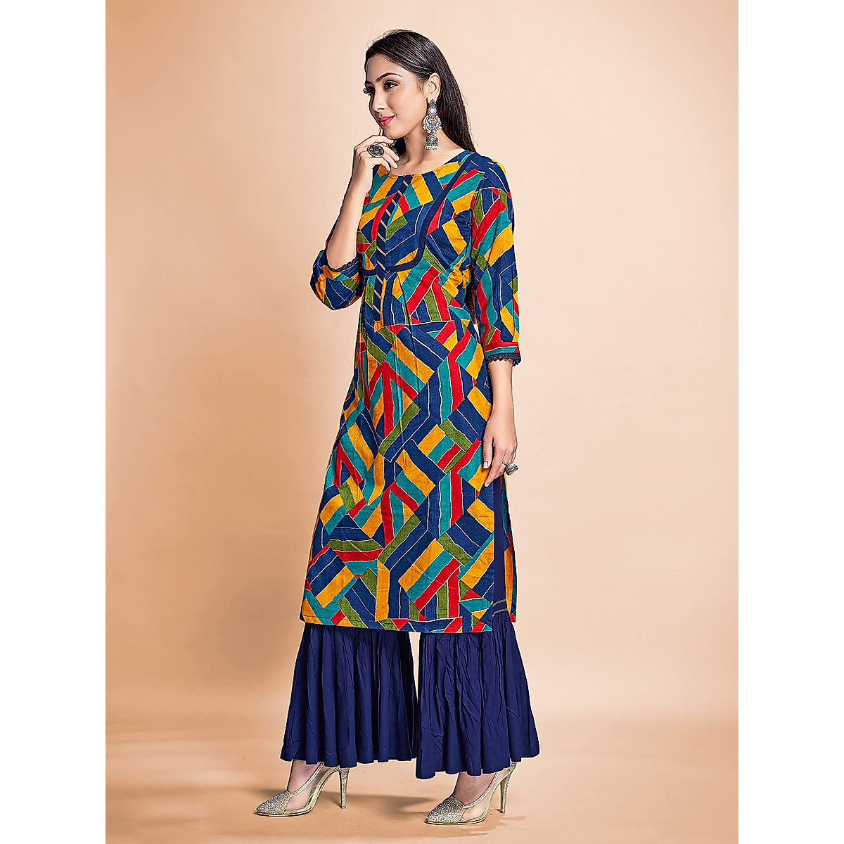Indian Kurti for Womens With Palazzo | Rayon Printed Sarara Style Kurta Kurtis Tunic For Women
