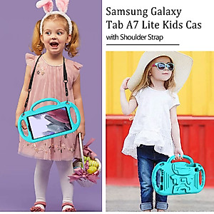 LTROP Shockproof Kids Case for Samsung Galaxy Tab A7 Lite (8.7-inch) 2021 Model SM-T220 / T225 / T227 with Handle Stand & Shoulder Strap, Blue