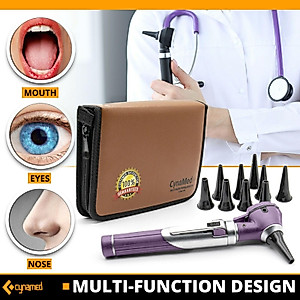 Cynamed Duplex Otoscope Set - Multi-Function Ear Scope for Ear & Eye Examination - Includes Zipper Case and Gift Box (Purple)