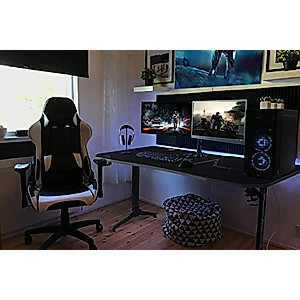 KaiMeng Racing Style Gamer Computer Desk Free Full Mouse Pad Modern Carbon Fiber Surface Ergonomic, T-Shaped Y Leg Office Room Game Table Workstation, with Handle Rack, 62.7"L X 29.5"W X 29.5"H, Black