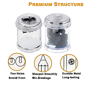 WEKOIL Manual Pencil Sharpener Double Holes Duty Metal Sharp Blade Jumbo Crayon XL Sharpener with Large Round Catches Sharpening Regular Pencils HB Graphite Colored Pencils for Teachers Artists