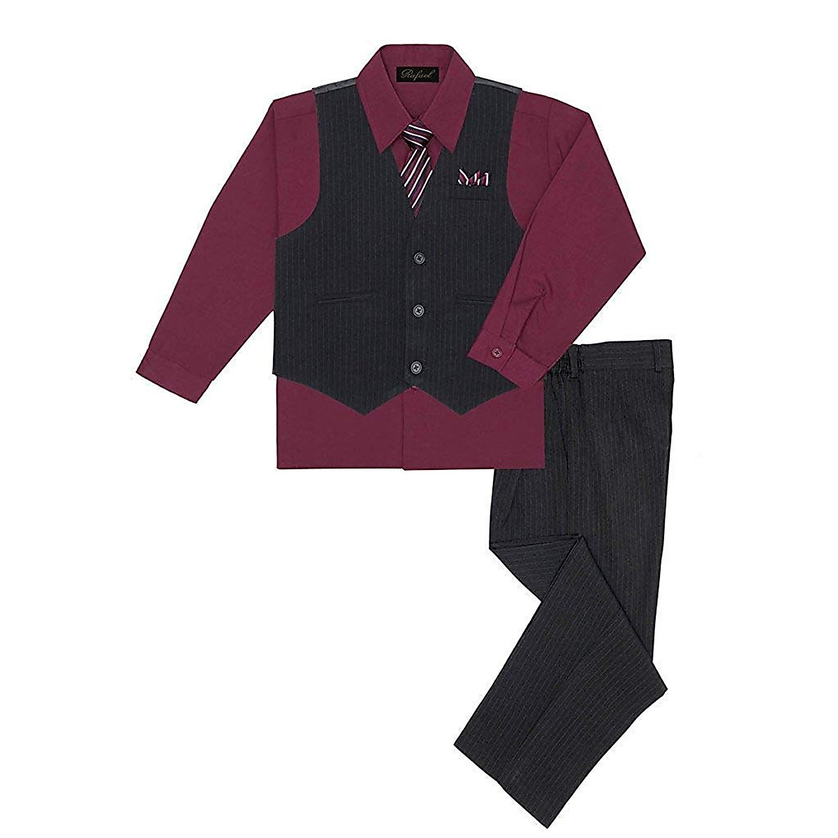 iGirlDress Little Boys' and Special Occasion Pinstripe Vest Set Black/Burgundy 4