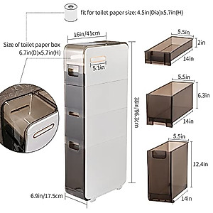 OEODJUJS 6.9" W Skinny Bathroom Storage Cabinet, 4 Tier Toilet Paper Holder Cabinet with Drawers, Narrow Pantry Cabinet for Bedroom/Kitchen Small Space, White