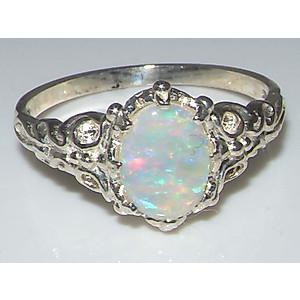 LetsBuyGold 10k White Gold Real Genuine Opal Womens Promise Ring - Size 9