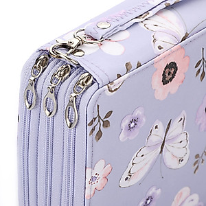 BTSKY Colored Pencil Case- 120 Slots Pencil Holder Large Capacity Pencil Organizer with Handle Strap Handy Colored Pencil Box with Printing Pattern (Purple Butterfly)