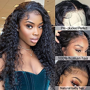TIANTAI Transparent HD 13x4 Lace Front Wigs for Black Women Pre Plucked with Baby Hair Brazilian Virgin Human Hair Glueless Deep Wave Lace Front Wigs Natural Color (18inch)