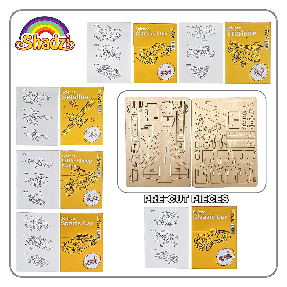 Wooden Puzzle 3D Miniature Vehicles Bundle DIY Set Wooden Model Kit 12 Pack, Model Building Craft, Puzzle toys Games for Kids and Adults