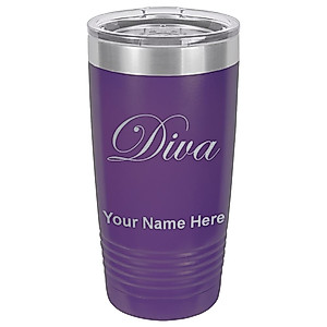 LaserGram 20oz Vacuum Insulated Tumbler Mug, Diva, Personalized Engraving Included (Dark Purple)