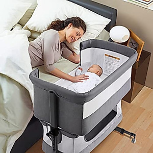 nordmiex 3 in 1 Baby Crib Bedside Crib,Baby Bassinet,Adjustable Portable Bed for Infant/Baby,Deep Grey