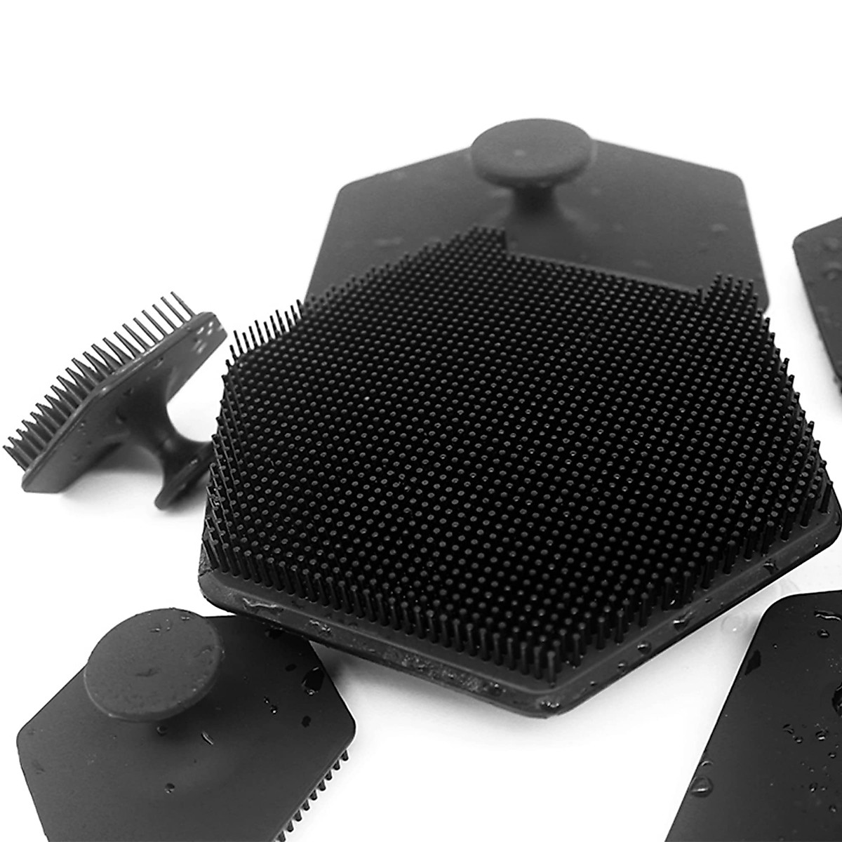 IKENAU- Body Scrubber,Face Scrubbers Men, Shower and Bathroom Four-Piece Set-with Hook, with Silicone Grip Technology, Detachable and Reusable