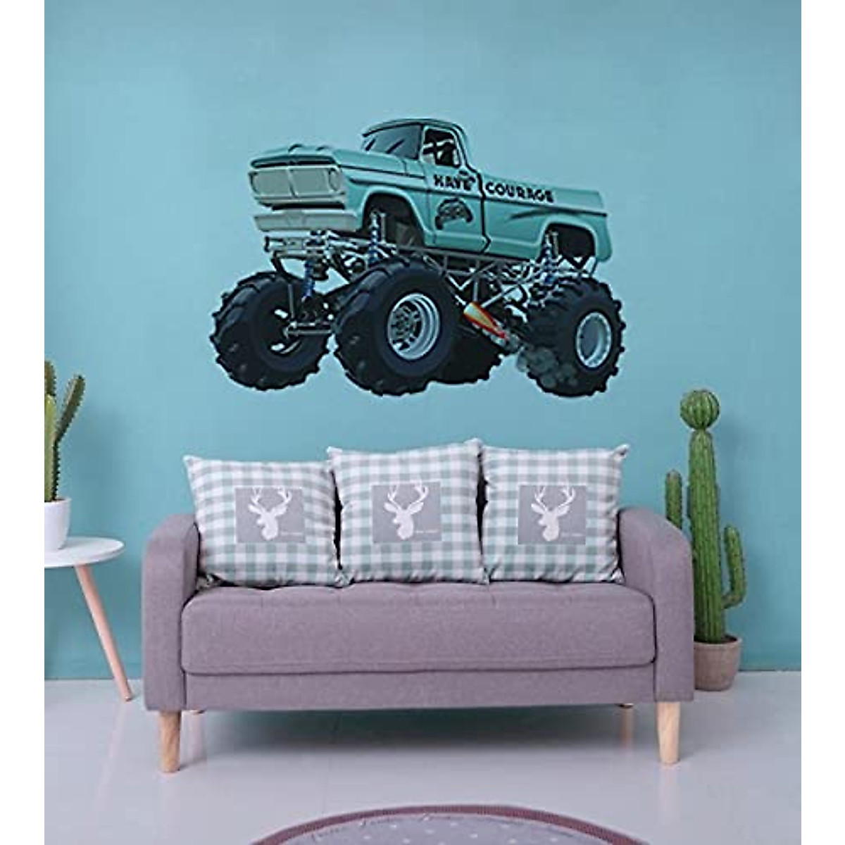 Monster Truck Wall Stickers Decals for Boy’s Bedroom, Gift for Boy's, Car Decor Wallpaper Mural for Nursery Classroom Kids Room