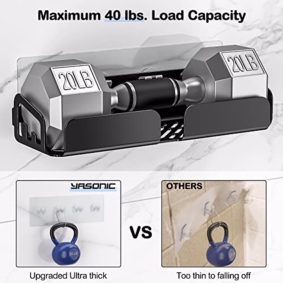 Bathroom Shower Organizer, YASONIC 3-Pack Strong Adhesive Shower Caddy with Soap Holder and 8 Hooks, No Drilling Wall Mounted Rustproof Stainless Steel Shower Shelf, for Inside Shower, Bathroom, Black