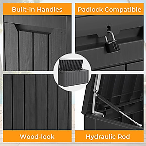 GYMHILL Outdoor Deck Box,80 Gallon Waterproof Resin Storage Box with Lockable Indoor Outdoor Storage Bin for Patio Cushions,Patio Furniture, Gardening Tools,Pool Accessories (80 Gal Black)