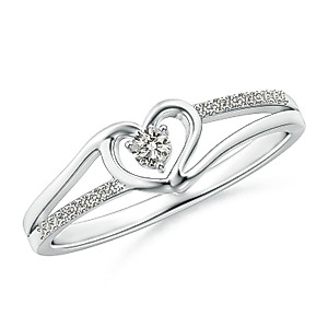 Angara Natural Diamond Split Shank Heart Promise Ring for Women in Sterling Silver Size-6 (Color-KI3|Size-1.5mm) | April Birthstone Jewelry Gift for Women | Wedding | Anniversary | Engagement