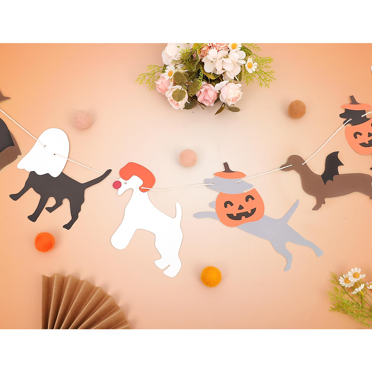 Halloween Dog Garland - Halloween Spooky Dogs Banner, Cute Witch Hat Pumpkin Puppy Dog Hanging Banner, Halloween Puppy Theme Wall Decor