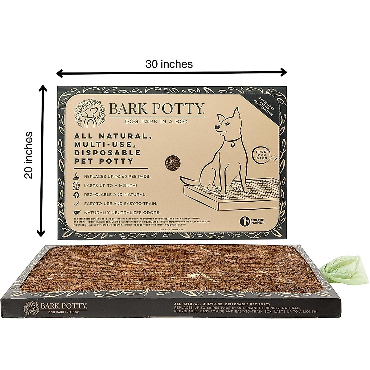 Bark Potty Disposable Training Pads, Multi Use Leak-Proof and Odor Control Puppy Pee Pads | 30 x 20 Standard Pee Pads for Dogs | Natural Bark Potty Pads for Dogs - Dog Housebreaking & Puppy Supplies