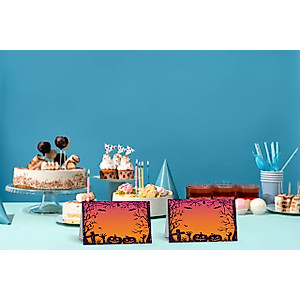 Halloween Table Place Card, 25 Pcs Tent Style Cards Set with Pumpkin and Ghost, Editable Name Cards for Table Seating, Scored for Easy Folding, Food Lables for Halloween Party (08)