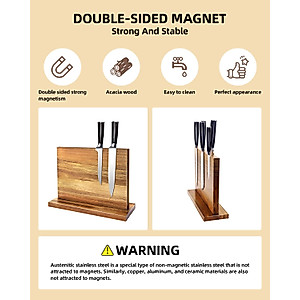 Magnetic Knife Holder Block Rack Double Sided Acacia Wooden Magnetic Knife Display Stand with Strong Enhanced Magnets for Kitchen Knife Counter Multifunctional Storage