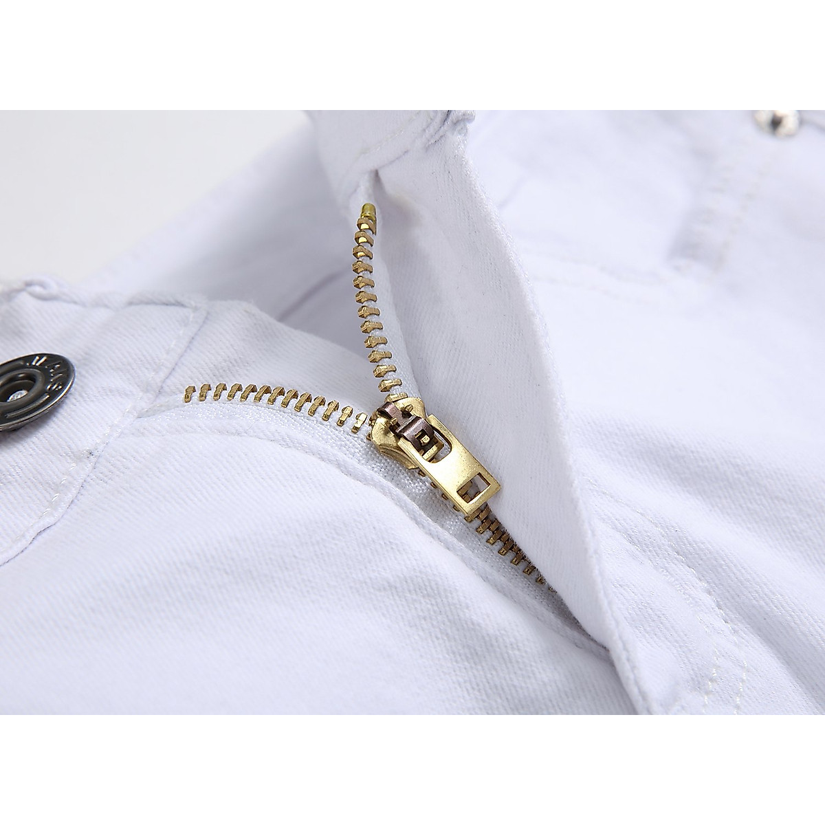 Boy's White Slim Fit Skinny Jeans Ripped Elastic Waist Pants with Zipper for Kids,White,14 Slim