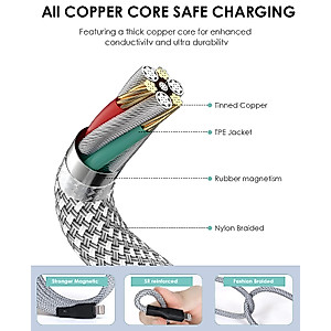 Magtame iPhone Charger Lightning Cable, 3.3ft Magnetic Coiled iPhone Cable Fast Charging Braided Charger Cord, MFi Certified Compatible with iPhone 14 13 12 11 Pro Max Plus Tangle-Free and Durable