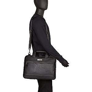 Kenneth Cole Reaction ProTec Faux Pebbled Leather Slim 16" Laptop Business Briefcase / Tablet Bag, Black