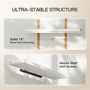 AMADA HOMEFURNISHING Floating Shelves, 32″ Large Wall Mounted Shelves for Bathroom, Bedroom, Living Room, Kitchen, Office, Hanging Shelf for Wall Décor Storage, Set of 2, White