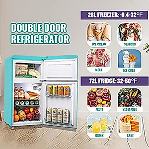 WANAI Compact Refrigerator 3.2 Cu.Ft Classic Retro Refrigerator 2 Door Mini Refrigerator Adjustable Remove Glass Shelves Refrigerator Suitable for Dorm Garage and Office