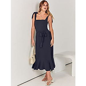 ANRABESS Women's Elegant Bridesmaid Dresses Square Neck Ruffle Split Midi Formal Dress for Wedding Guest Cocktail Party 2023 Gradution Prom Evening Night Dresses 893zanglan-L Navy Blue