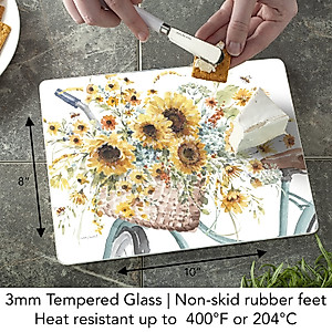 CounterArt Sunflowers Forever 3mm Heat Tolerant Tempered Glass Cutting Board 10” x 8” Manufactured in the USA Dishwasher Safe