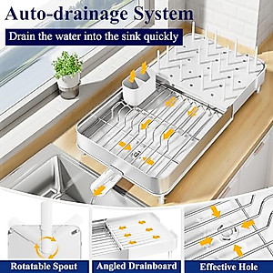Dish Drying Rack - Expandable Dish Racks - Large Stainless Steel Dish Drainer for Kitchen Counter with Utensil Holder and Cup Holder, White