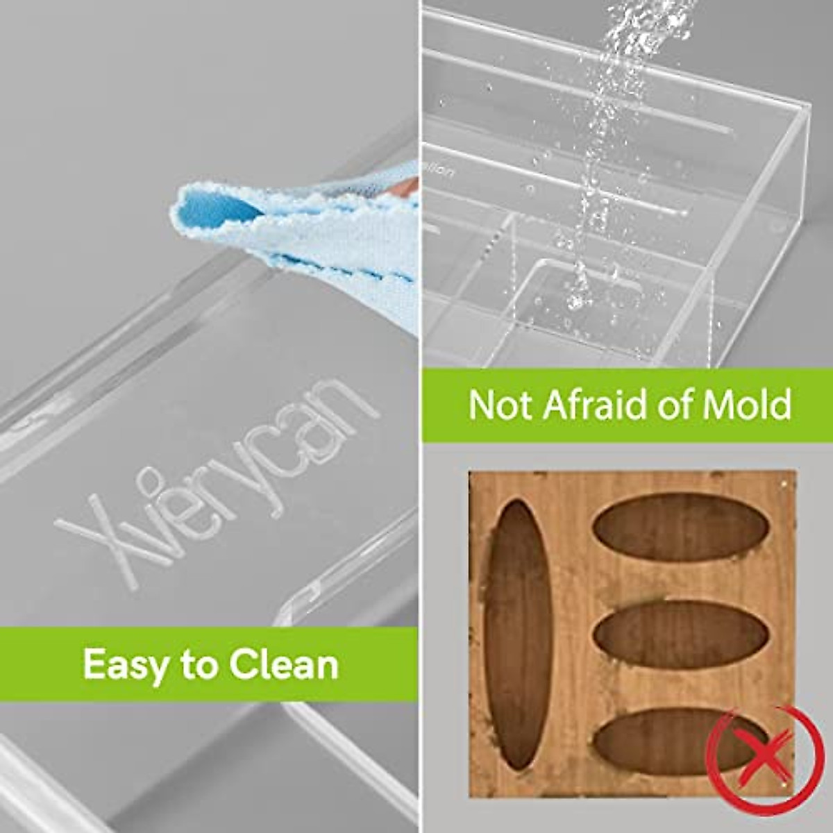 Xverycan Acrylic Ziplock Bag Storage Organizer, Clear Food Baggie Organizer Dispenser for Kitchen Drawer, Gallon, Quart, Sandwich, Snack, Freezer, Slider Bags (Drag to Open)