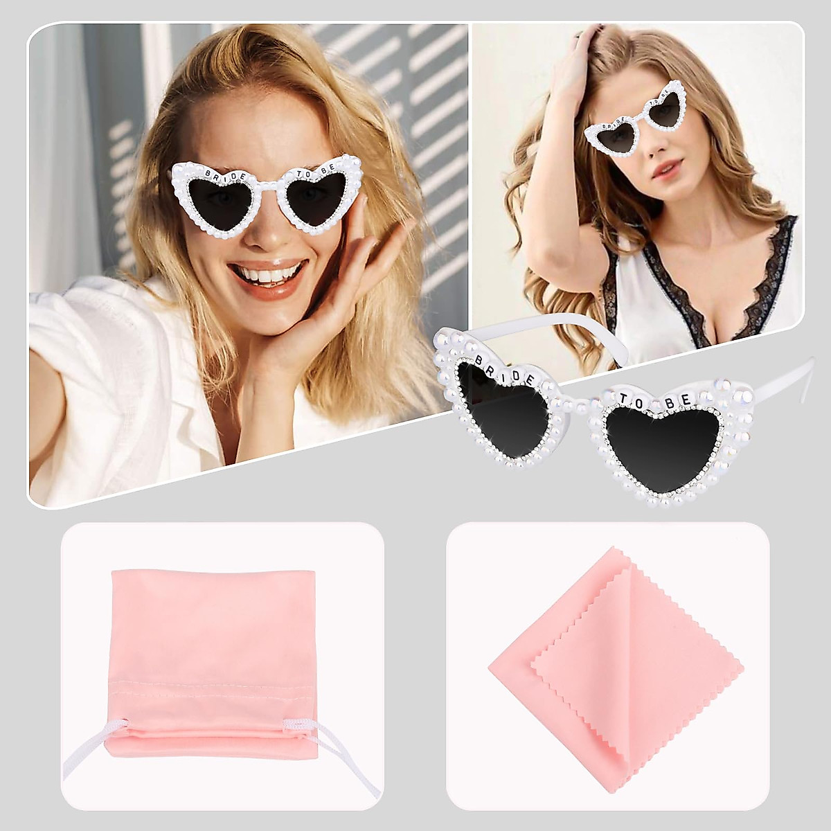 Bride Sunglasses for Bachelorette - White Glasses with rhinestone for Bridesmaid Sunnies, Bride to Be Gift, Bachelorette Accessories Party Favors