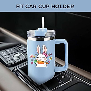 40 ounce insulated cup with handle, double-layer vacuum stainless steel material, equipped with straw, can keep warm or maintain cold drinks Easter Rabbit Carrot 1 wathet