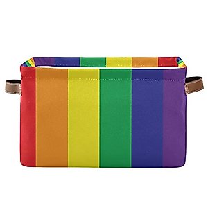 AUUXVA Storage Basket LGBT Pride Rainbow Stripe Storage Cube Box Durable Canvas Collapsible Toy Basket Organizer Bin with Handles for Shelf Closet Bedroom Home Office