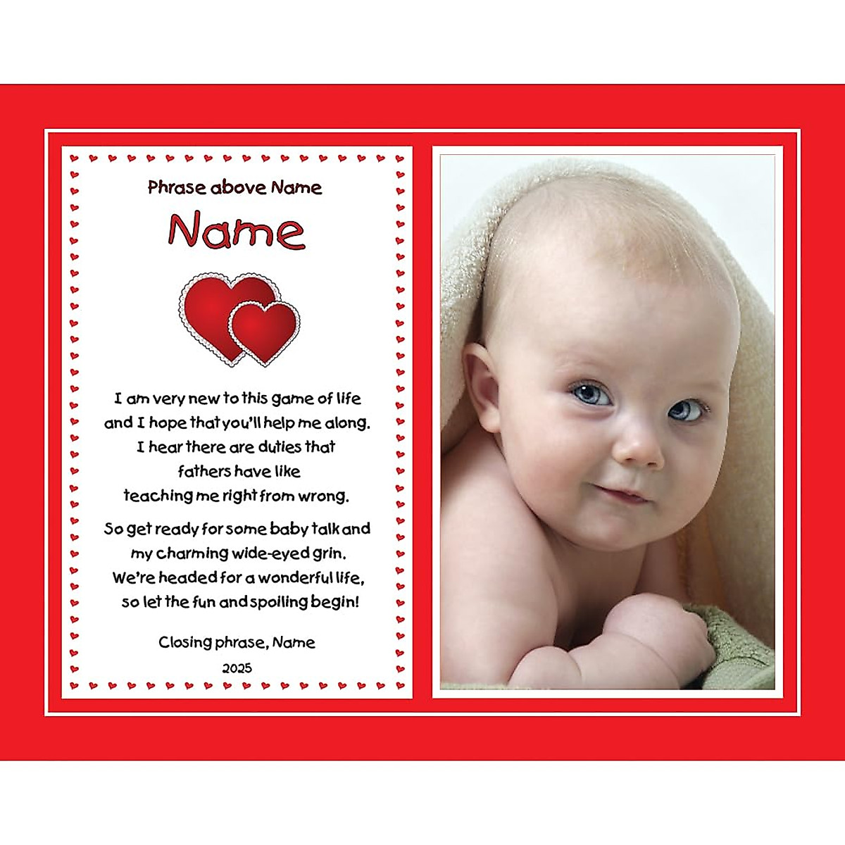 First Valentine's Day Poem Gift from Baby to Daddy, 8x10 Inch Print Personalized With Names and Photo
