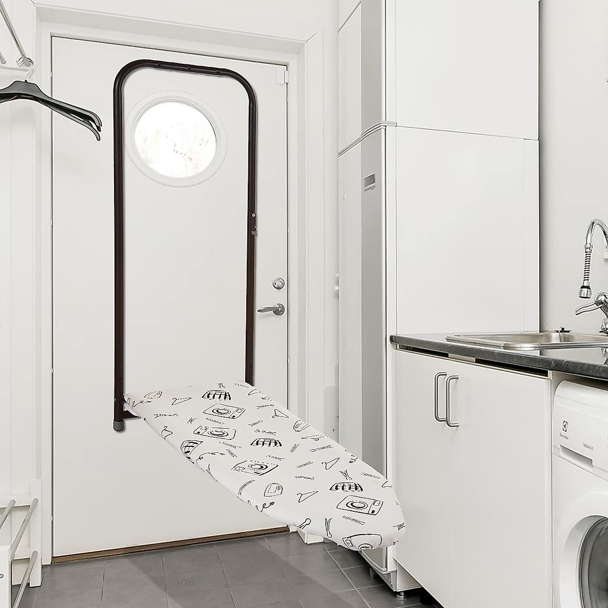 Seiritex Over The Door Ironing Board Cover 13 x 37 inch, Small Iron Board Cover w Heat Reflective 3 Layers Thick Padding with Hook and Loop Fasteners (White)