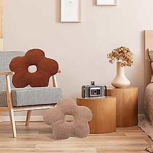 2 Pcs Flower Shaped Throw Pillow 17.7 Inch Flower Pillows Nordic Style Decorative Throw Pillows Cute Flower Floor Cushion with Soft Plush for Couch, Bed, Living Room, Office Decor (Khaki, Brown)