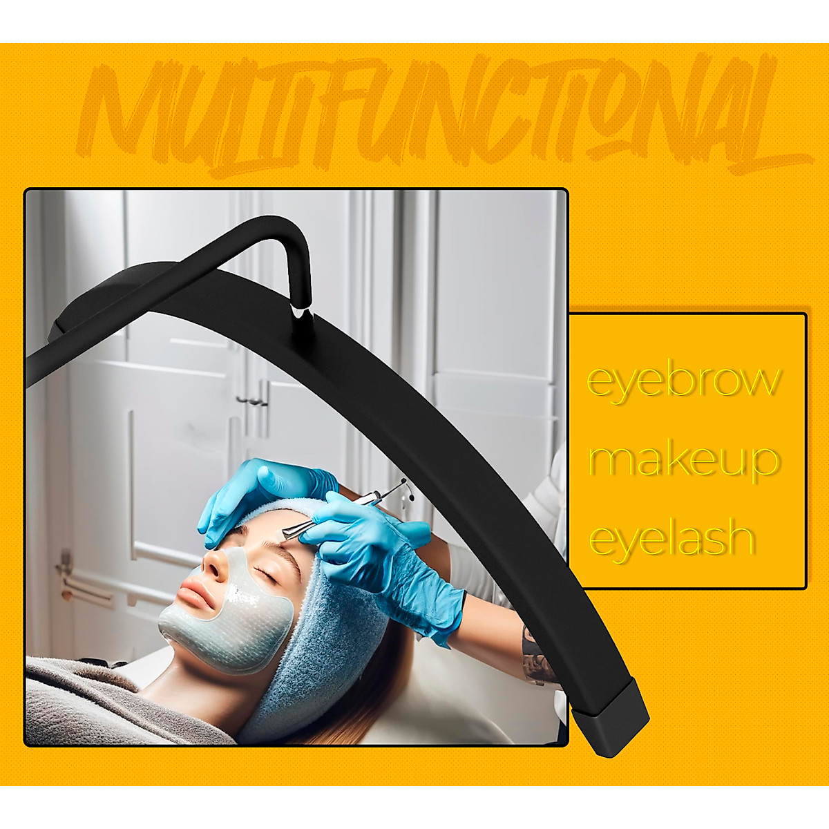 Hi_Friend Eyelash LED Floor Light, Half Moon Lamp for Lash Extension, Lighting for Beauty, Skincare, Lashes, Eyebrows, Filming Content Creation (Black)