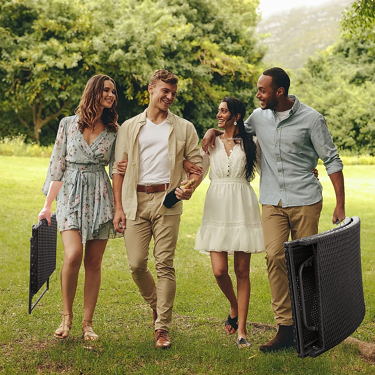 GUNJI Lounge Chairs for Outside 3 Pieces Patio Adjustable Chaise Lounge Outdoor Wicker Lounge Chairs Set of 2 with Table Folding Chaise Lounger for Poolside, Deck, Lawn (Red)