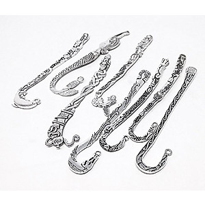 yueton 8pcs Mixed Pattern Antique Silver Metal Carved Hook Bookmarks