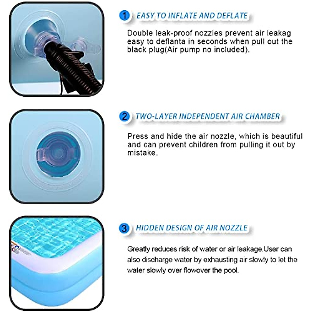 Inflatable Blow Up Kiddie Pool Family Swimming Pool Family Full Size Rectangular Pool Paddling Water Splashing Ball Pool for Kids Toddler Adult for Outdoor Garden Backyard, 103" X 69" X 20"