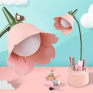 Neporal Small Desk Lamp, Rechargeable LED Desk Lamp Touch Control with 360° Bendable Adjustable Neck , Kawaii Room Accessories, Dimmable Cute Desk Lamp, Pink