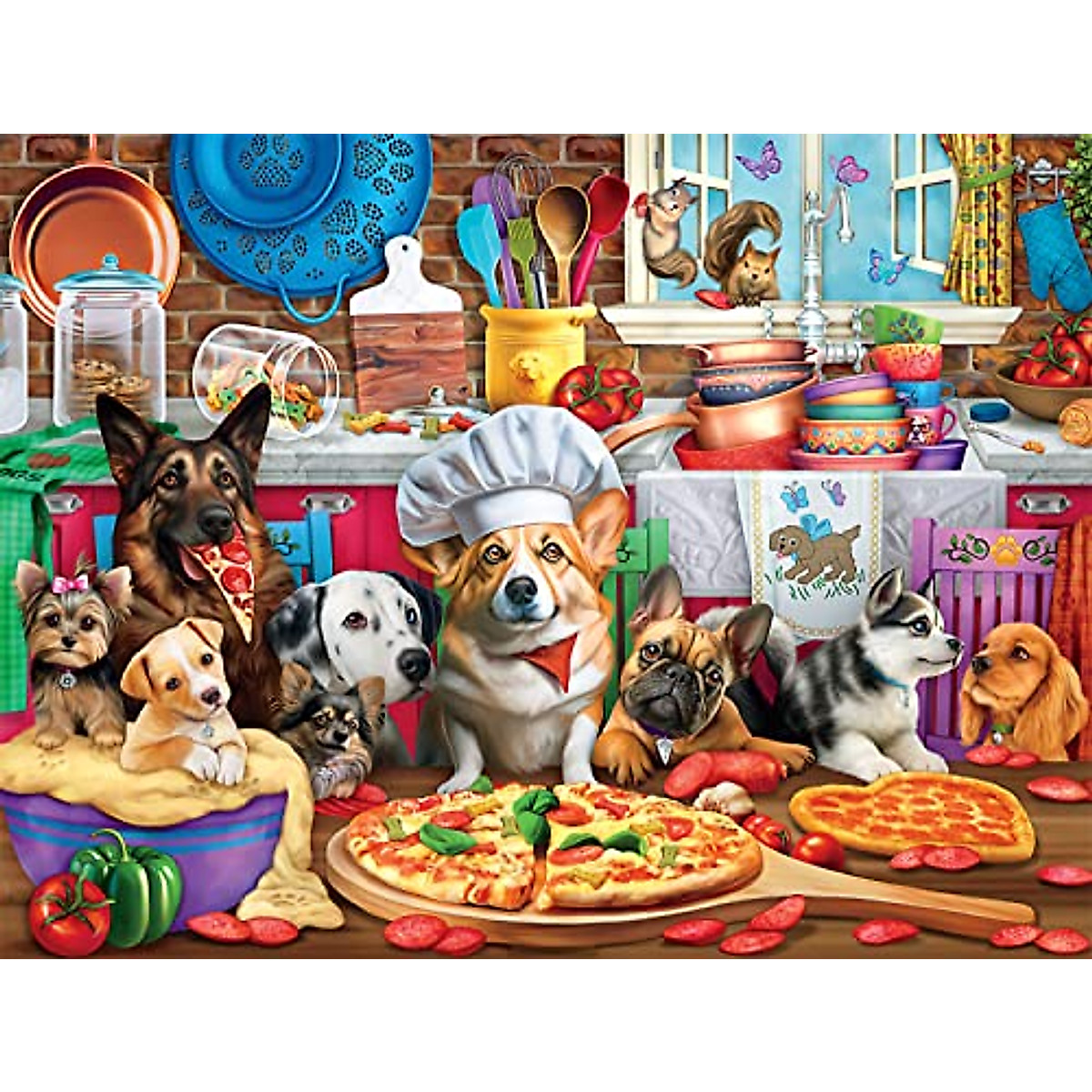 Buffalo Games - Pizza Time Pups - 750 Piece Jigsaw Puzzle & Beachcombers - 750 Piece Jigsaw Puzzle Multicolor, 24" L X 18" W