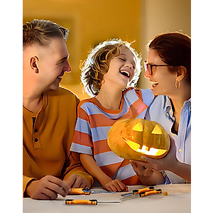 Pumpkin Carving Tools Kit, 7 Pcs Halloween Pumpkin Carving Kit Set with 12 Pcs Stickers, Professional Stainless Handle Tools with Carrying Case, Gift for Halloween Party Adults Kids