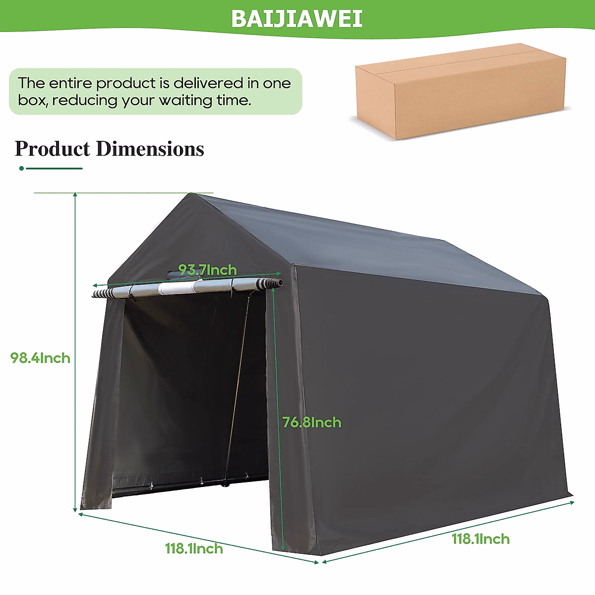 B BAIJIAWEI 10X10 ft Shed Storage Shelter All-Season Heavy Duty Portable Storage Shed Carport for Motorcycle, Bike, Garden Tools (Dark Grey)