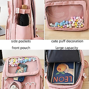 Kawaii Backpack with Cute Accessories Large Capacity Spring Summer Rucksack for Women Aesthetic Trendy Casual Daypack (Pink)